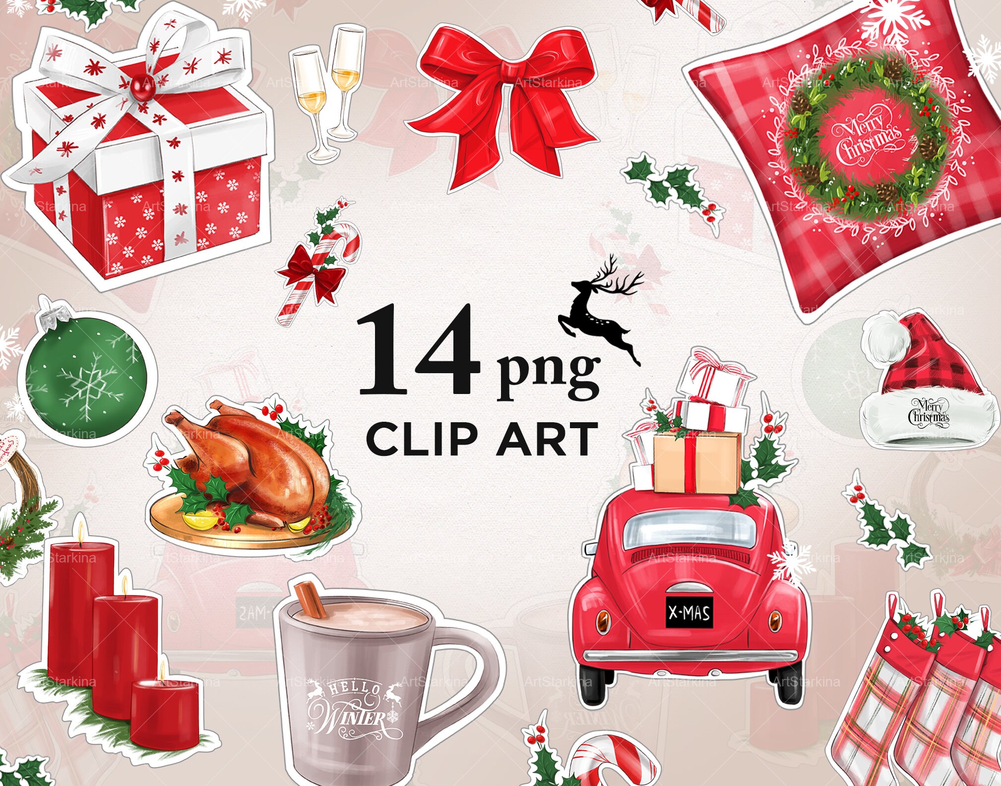 Christmas Clipart: Winter Holiday PNG Stickers (14pc) - Etsy