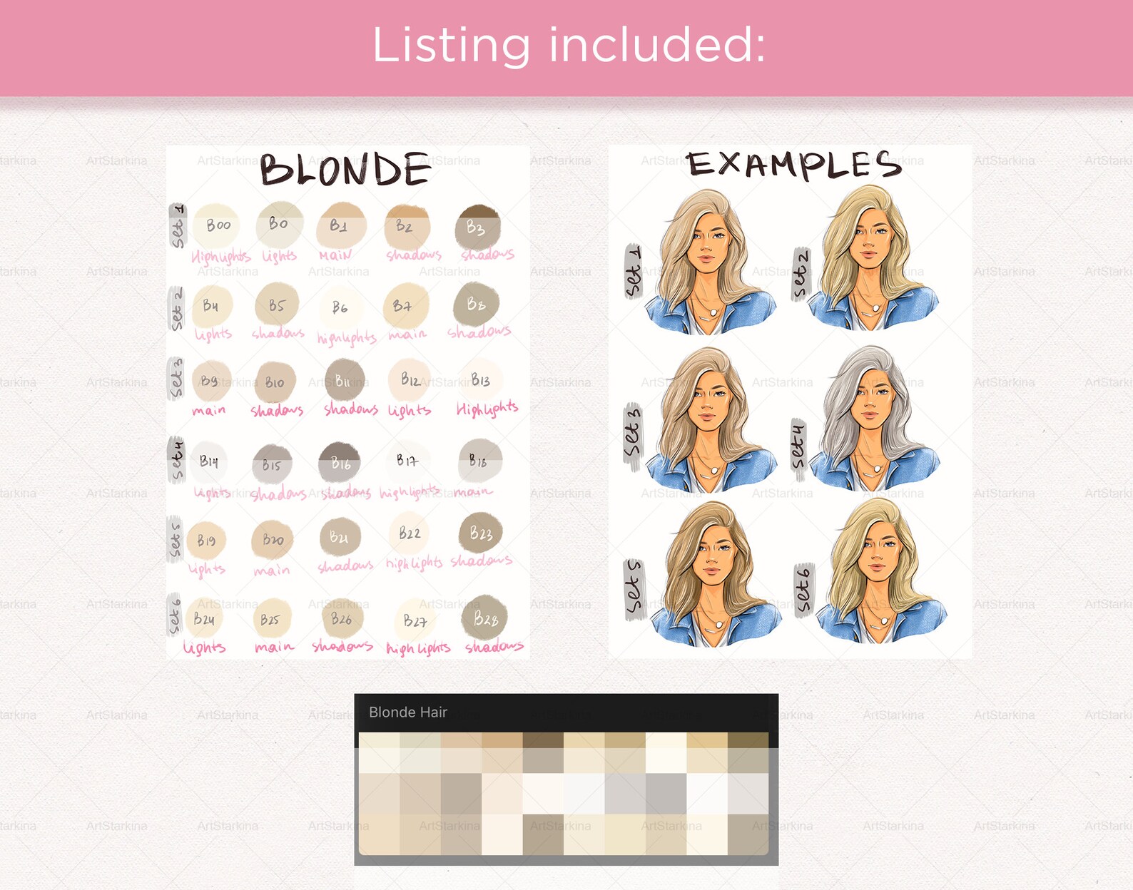 Procreate Hair Colors Palette Blonde Hair Palette for - Etsy