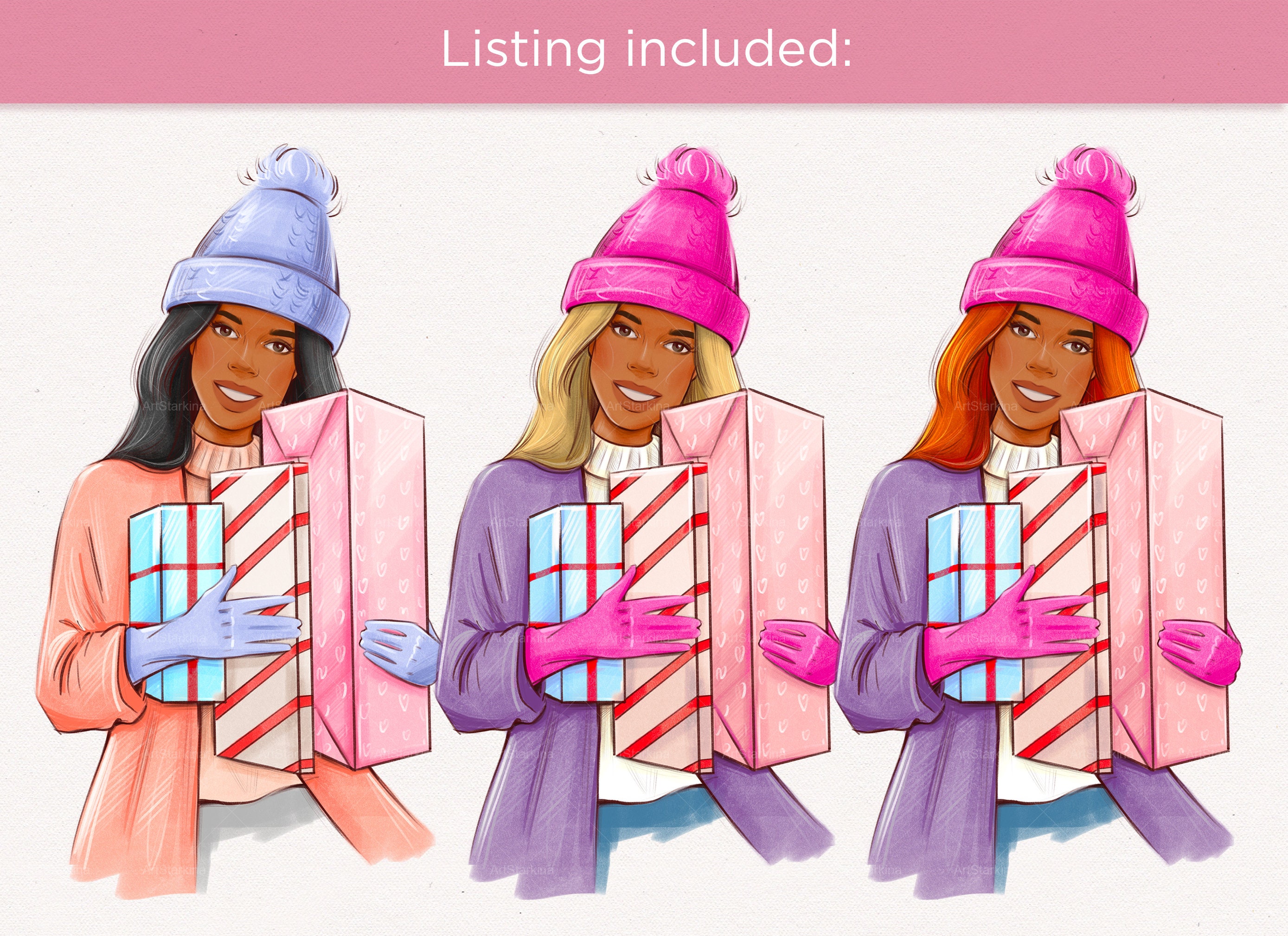 African American Clipart Winter Girl Clipart Christmas Girl - Etsy