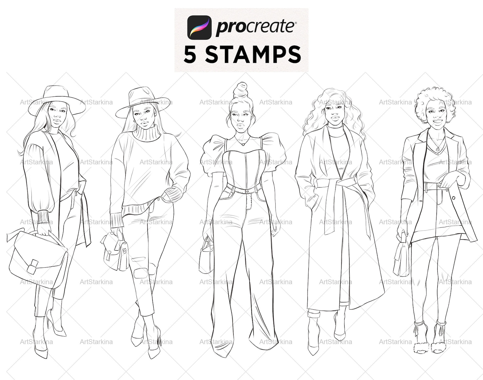 Procreate Stamp Black Women Fashion Outfits Procreate Stamps - Etsy