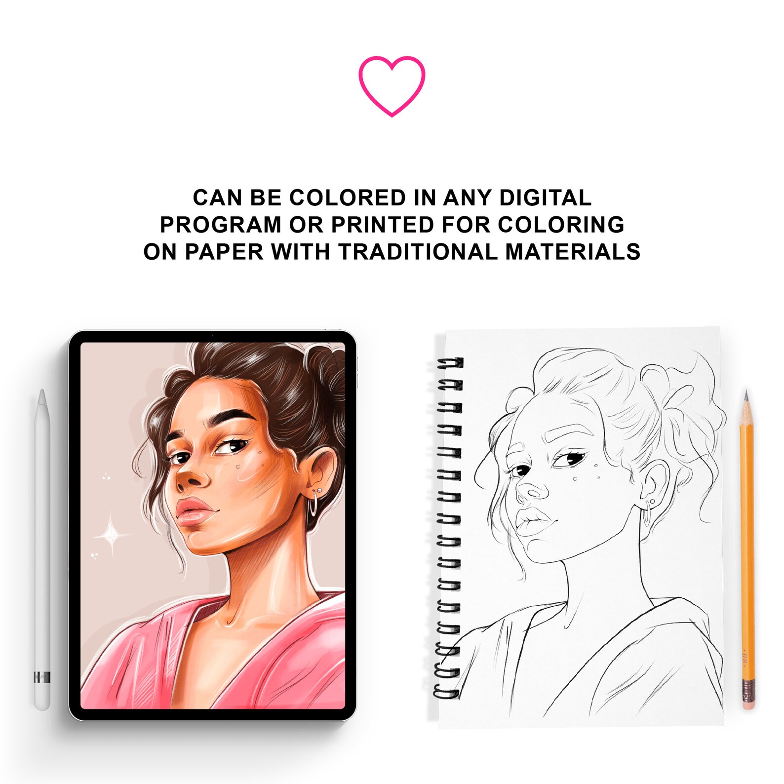 COLORING PAGE PORTRAIT coloring Book coloring Pages for - Etsy