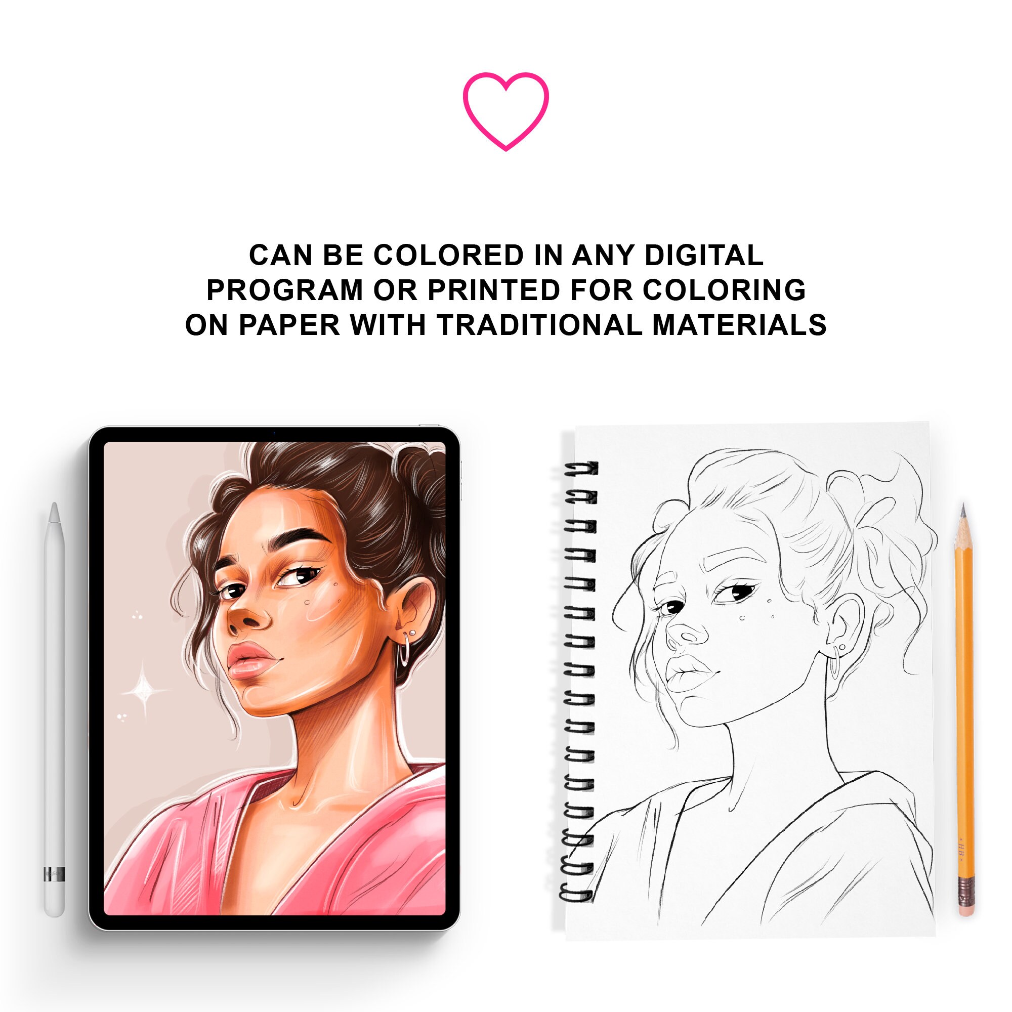COLORING PAGE PORTRAIT coloring Book coloring Pages for - Etsy