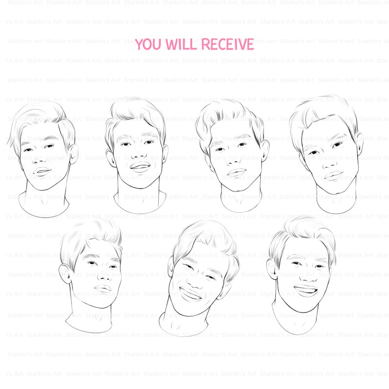 ASIAN MALE FACES coloring Page Coloring Book Adult - Etsy