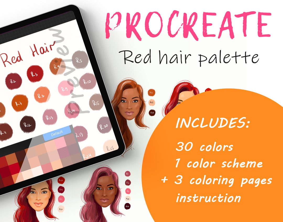 Hair Palette for Procreate, Red Hair Colors, Procreate Swatches ...