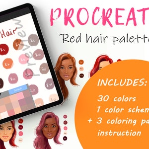 Hair Palette for Procreate, Red Hair Colors, Procreate Swatches ...