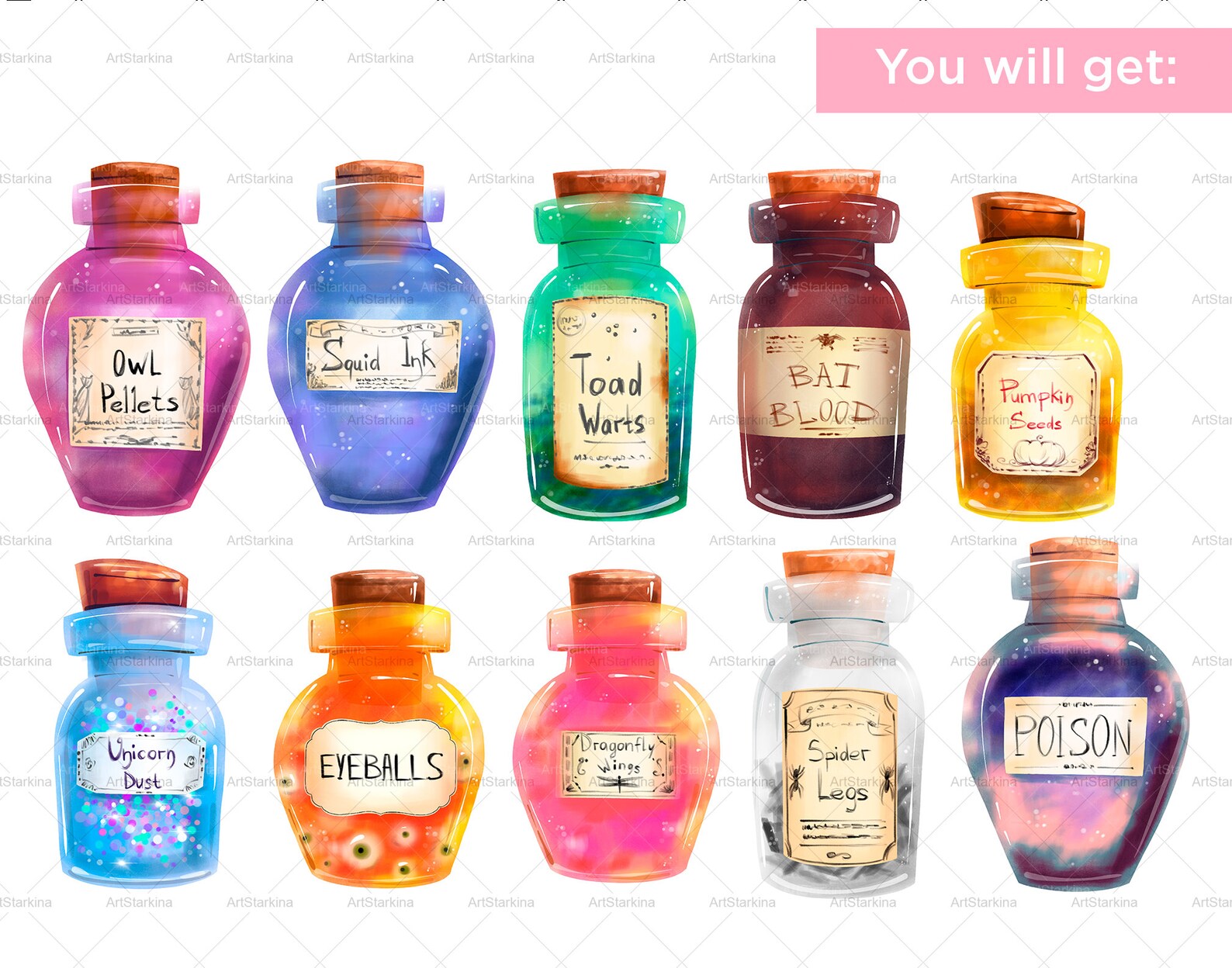 Halloween Potion Bottles Clipart Eyeballs Planner Stickers - Etsy