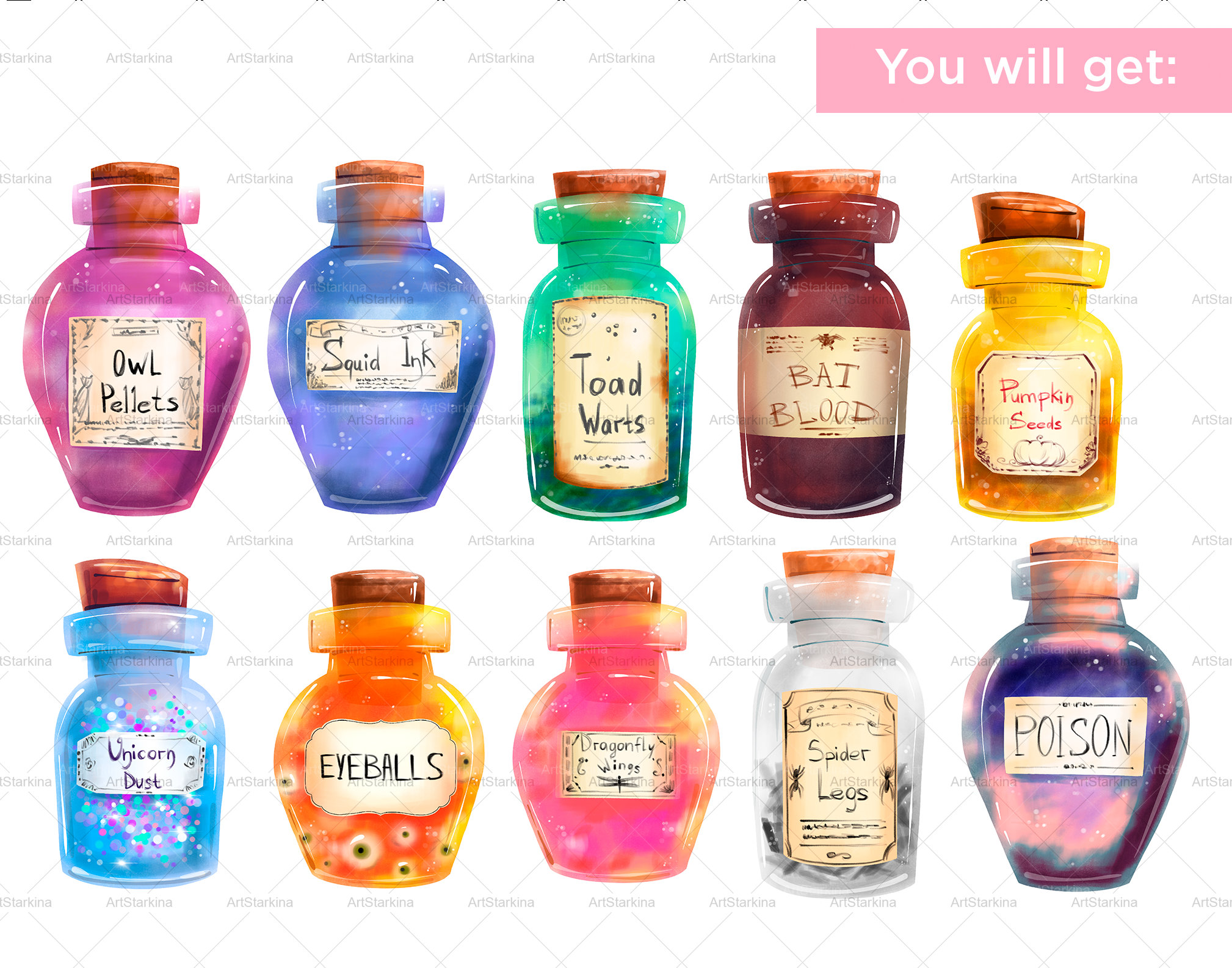 Halloween Potion Bottles Clipart Eyeballs Planner Stickers - Etsy