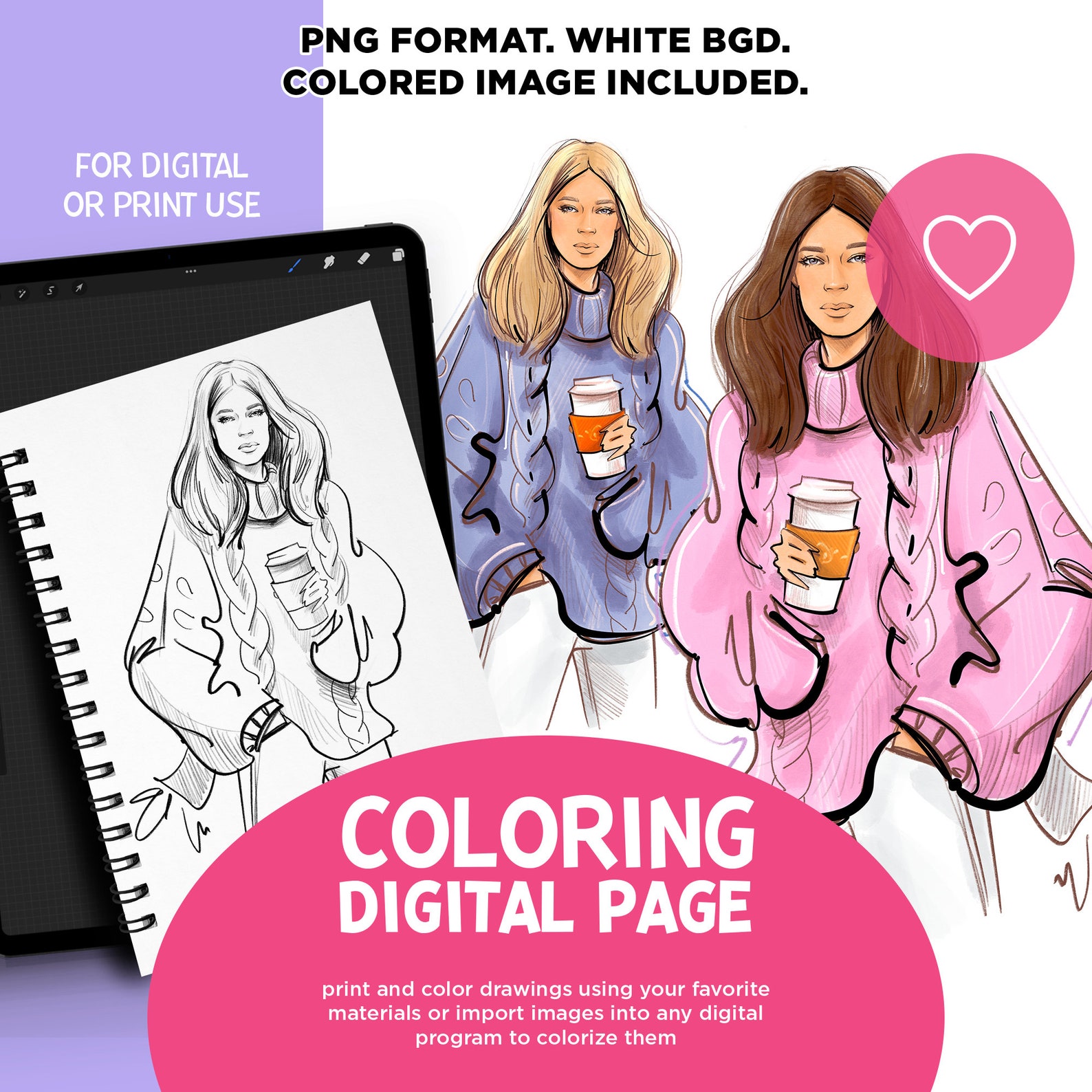 COFFEE GIRL COLORING coloring Pages Coloring Books Adult - Etsy