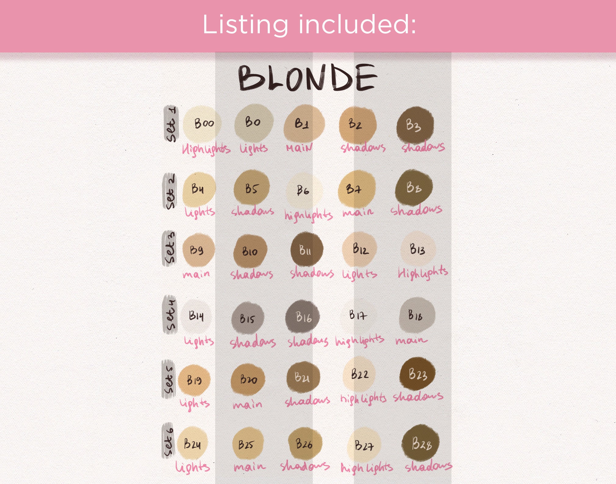 Procreate Hair Colors Palette Blonde Hair Palette for | Etsy