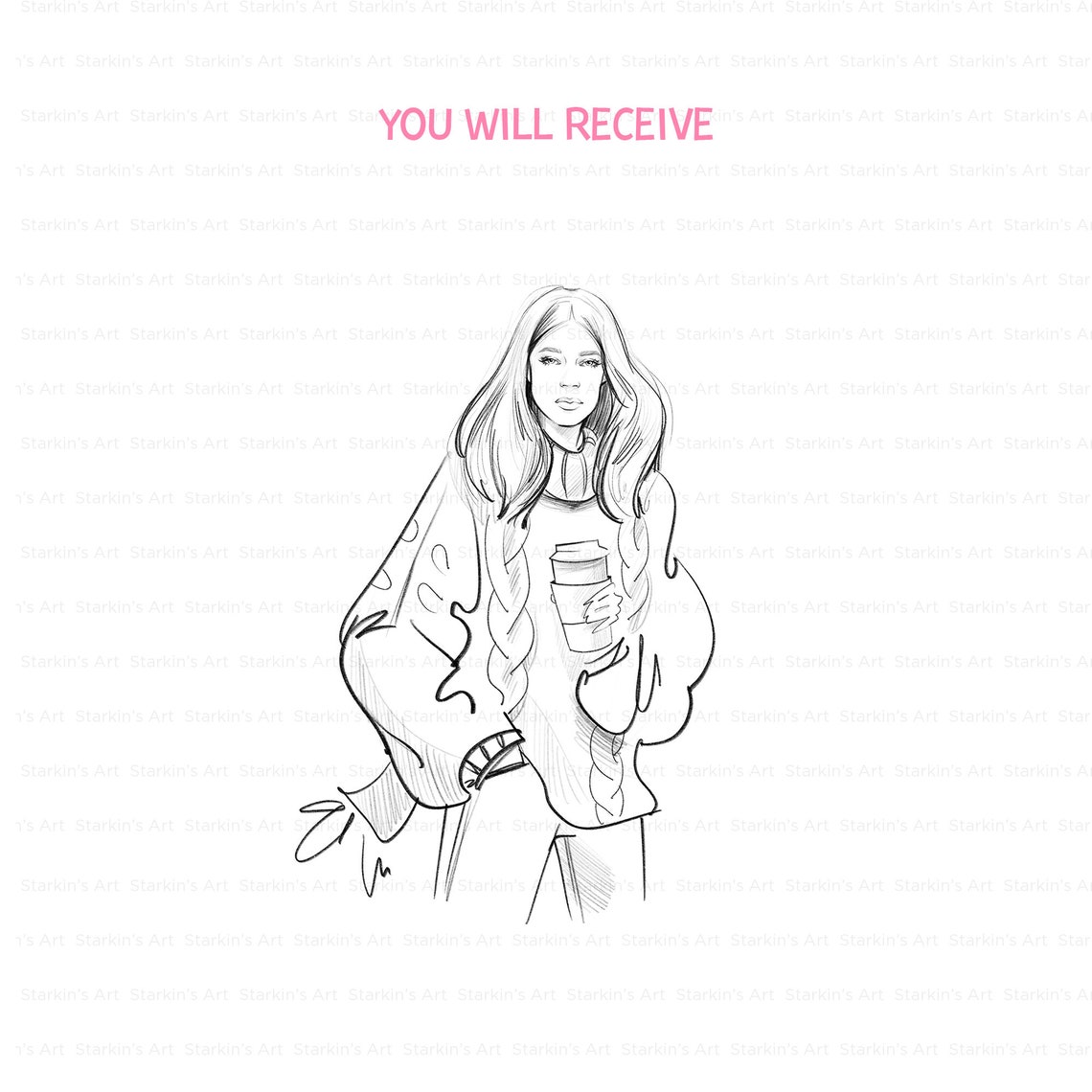 COFFEE GIRL COLORING coloring Pages Coloring Books Adult - Etsy