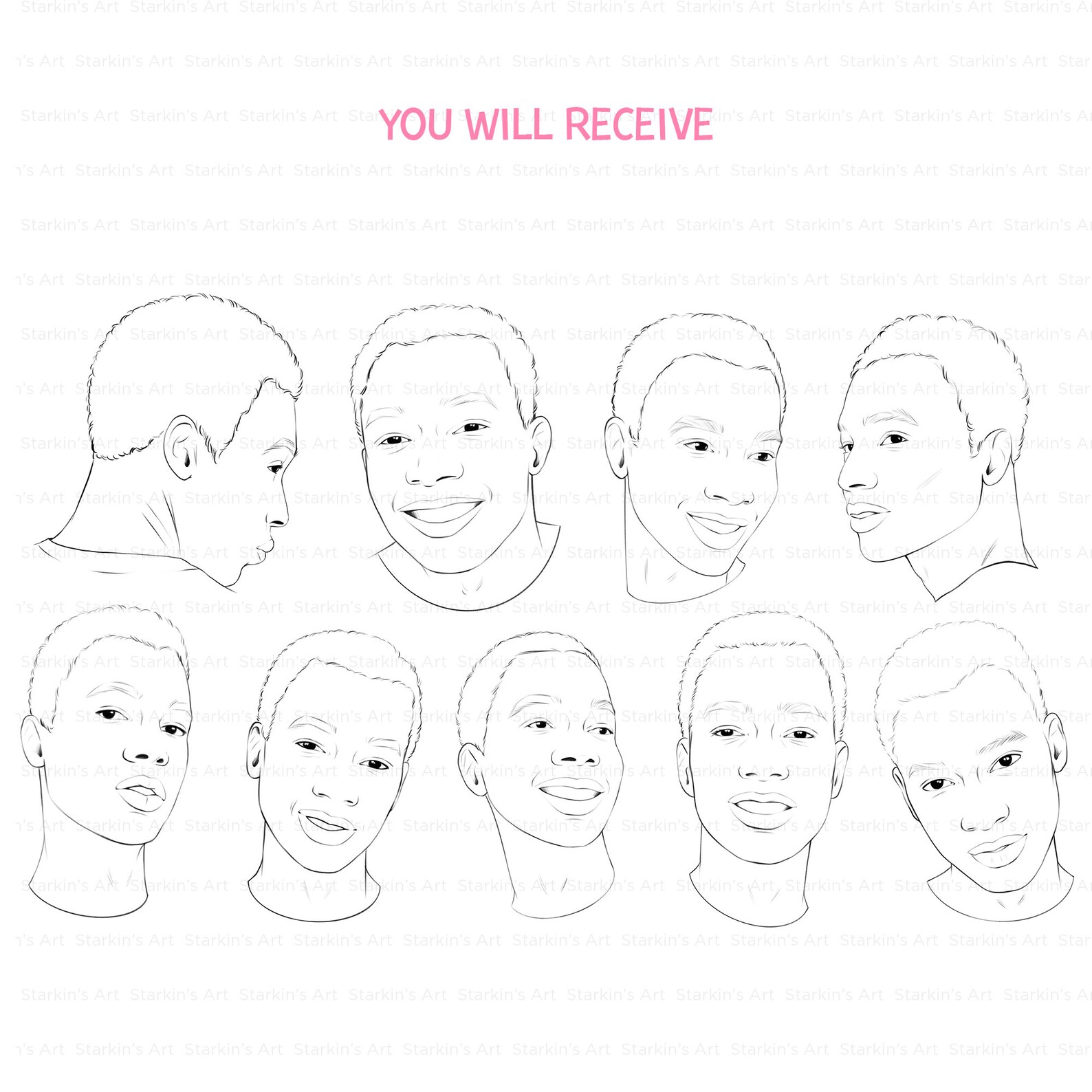 BLACK MALE FACES coloring Pages Coloring Books Adult - Etsy