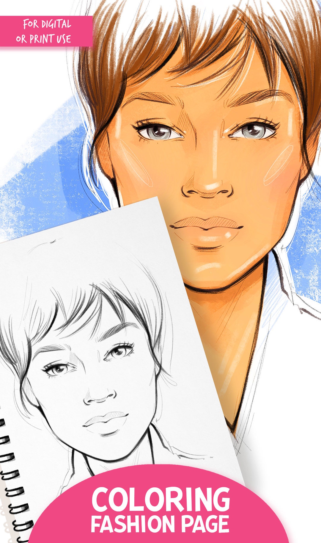 FACE COLORING PAGE coloring Page Fashion Illustration Adult - Etsy UK