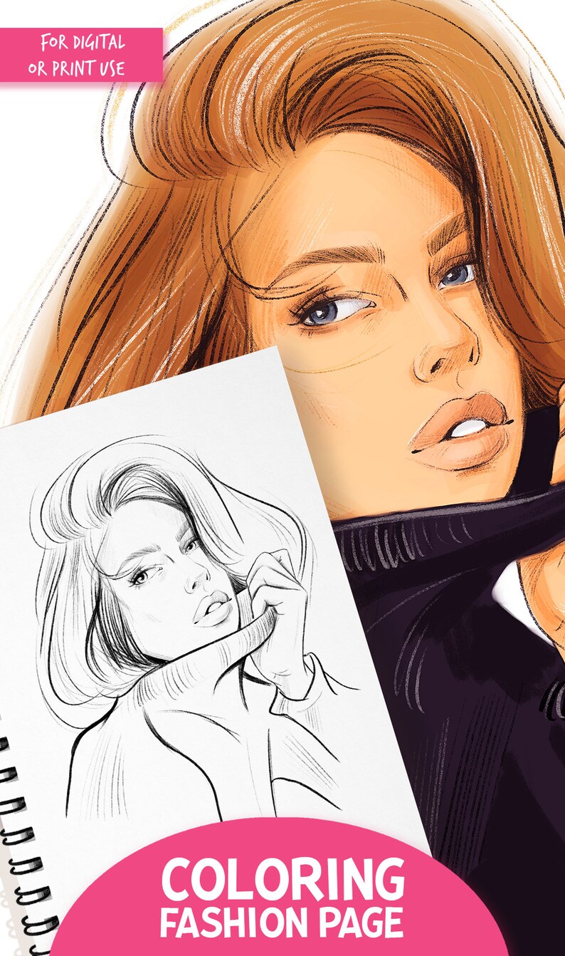 FACE COLORING PAGE adult Coloring Page Printable Fashion - Etsy