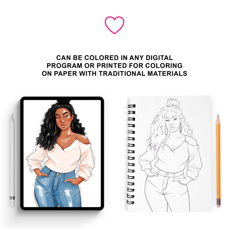 BLACK GIRL COLORING digital Coloring Book Procreate Fashion - Etsy