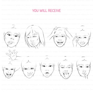 Asian Face Emotions, Female, Templates Png, Face Templates, Procreate ...