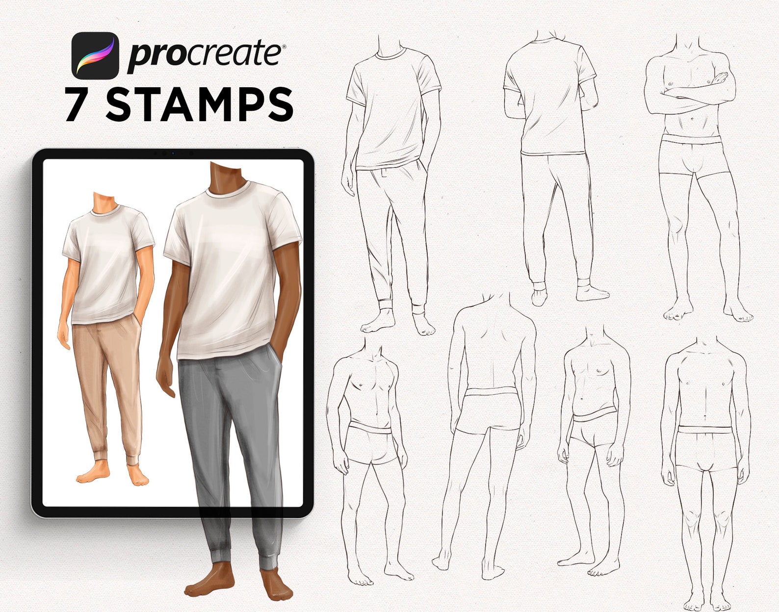 Procreate Figure Stamp Brushes: Fashion Illustration, Male & Female ...