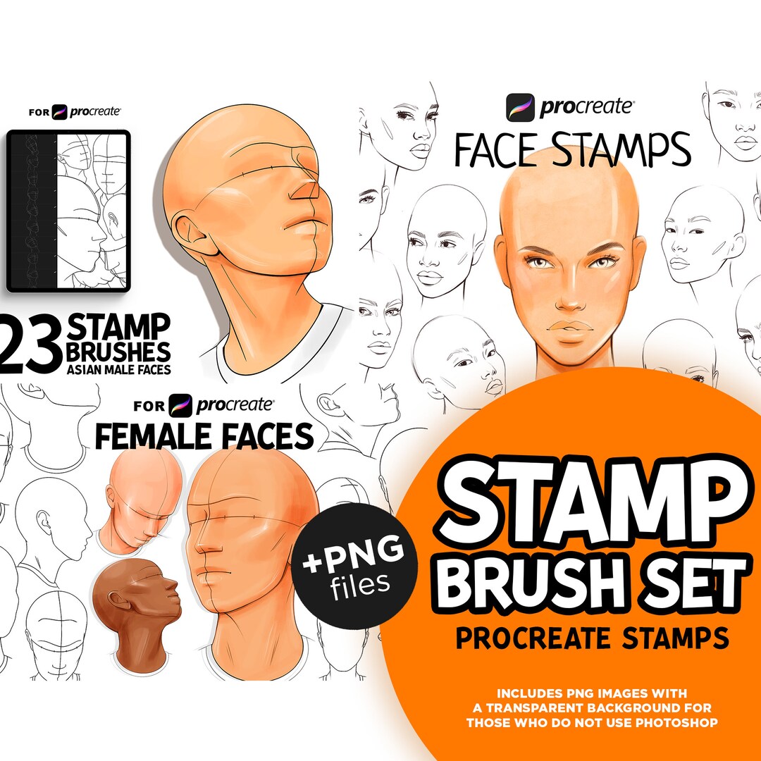Face Stamps Procreate, Procreate Brushes, Procreate Stamp Set, Portrait Brush, Brushset Bundle ...