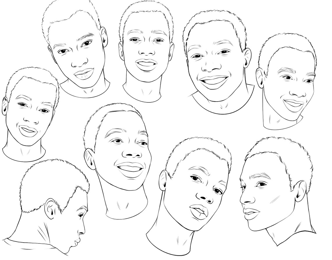 Male Face Templates PNG African American Men Asian Men | Etsy