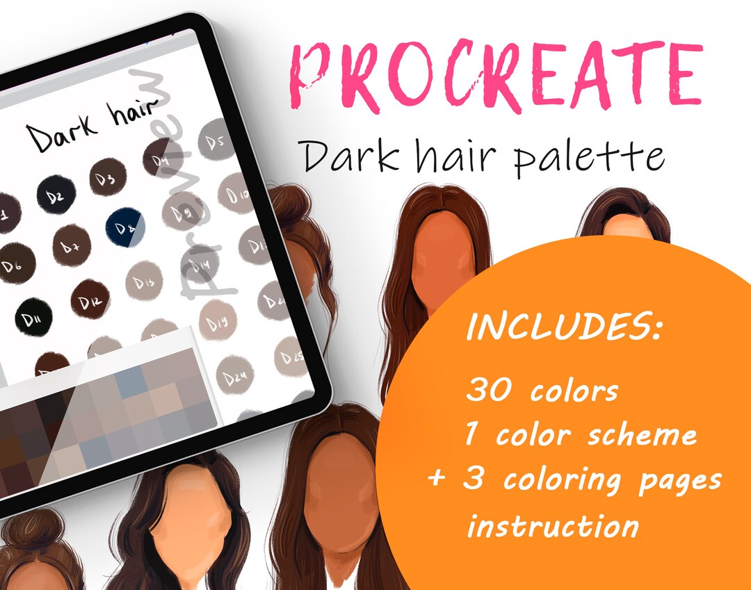 Procreate Hair Colors Palette, Dark Hair Palette for Procreate ...
