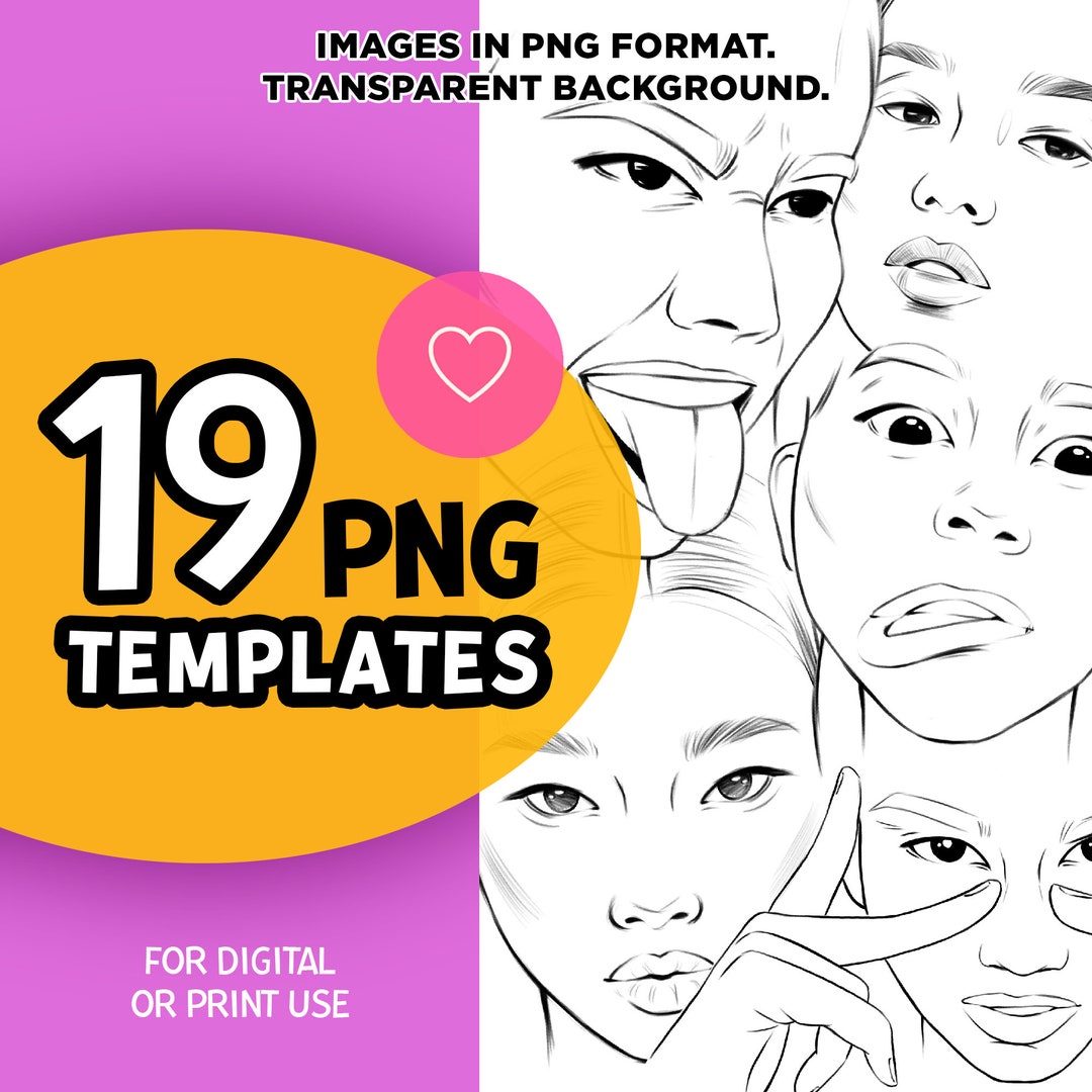 Asian Female Face Emotions: Procreate Stamp Brushes (19 PNG Templates ...