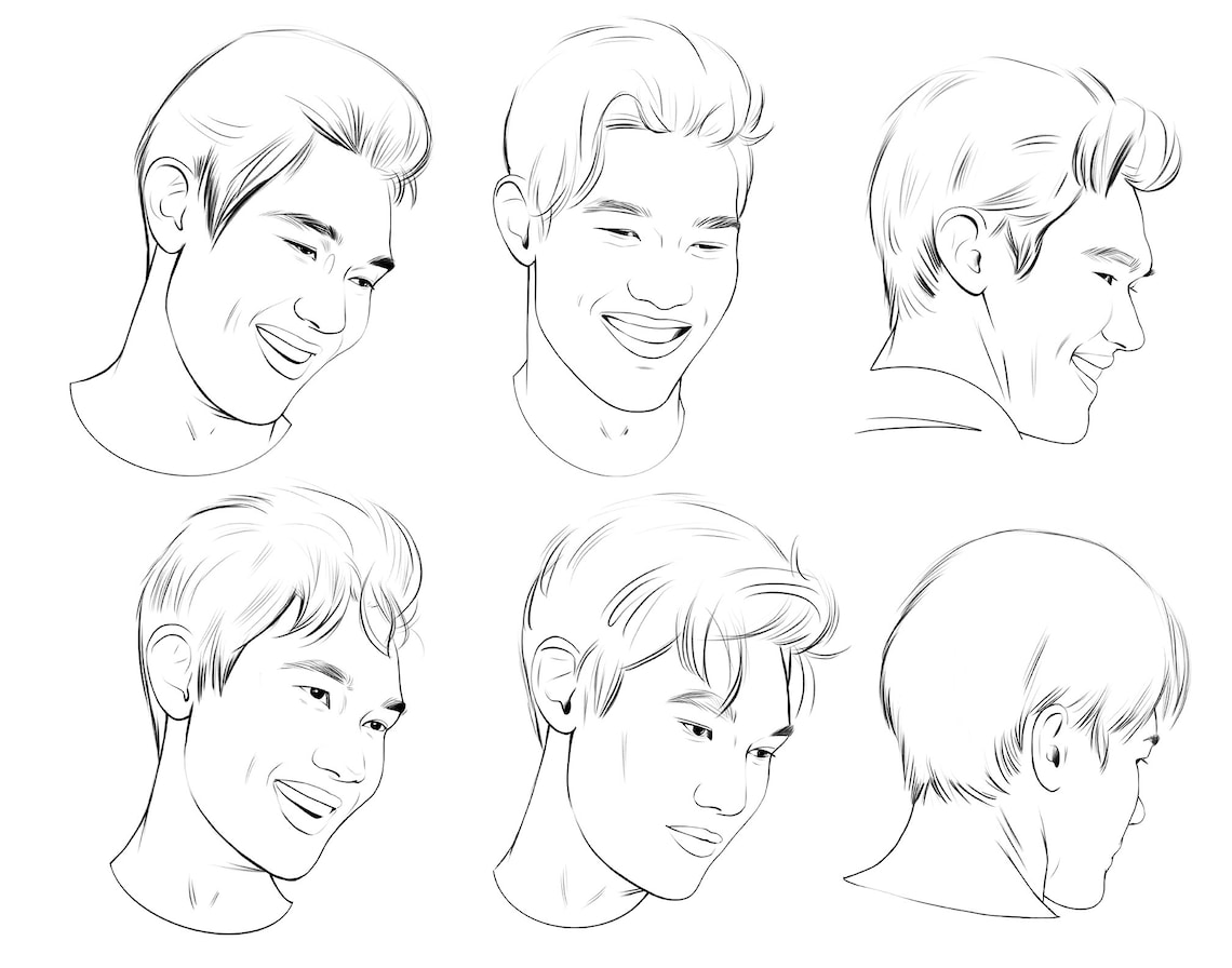 Male Face Templates PNG African American Men Asian Men | Etsy