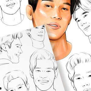 ASIAN MALE FACES coloring Page Coloring Book Adult - Etsy