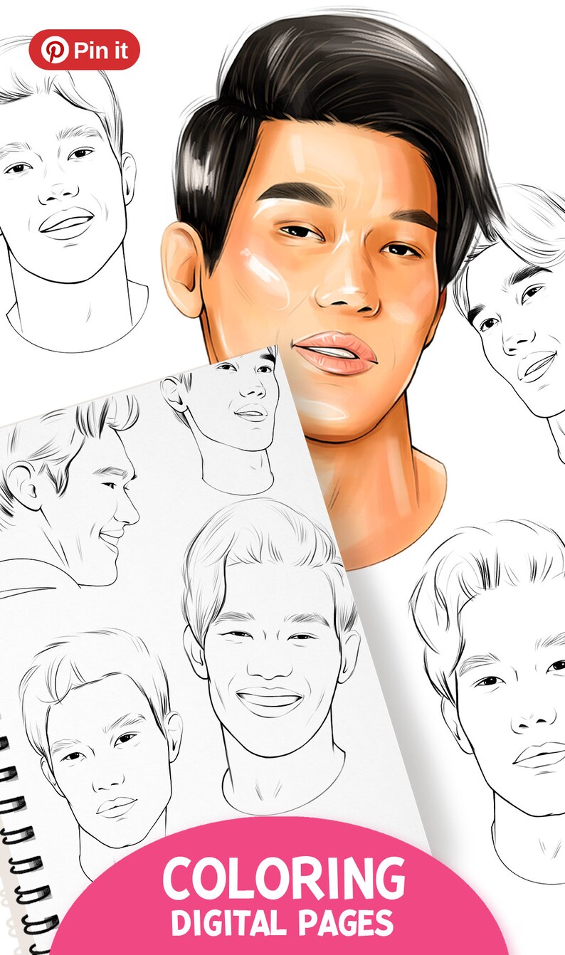 ASIAN MALE FACES coloring Page Coloring Book Adult - Etsy