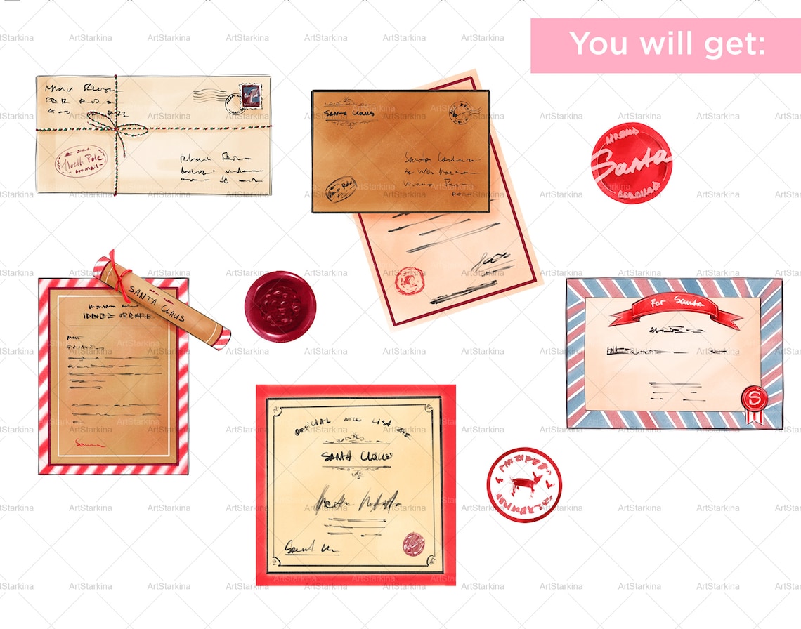 Santa Letter Clipart Christmas Clipart Xmas Clipart Winter - Etsy