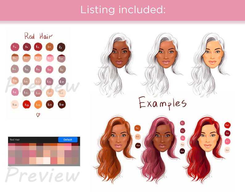 Hair Palette for Procreate Red Hair Colors Procreate - Etsy