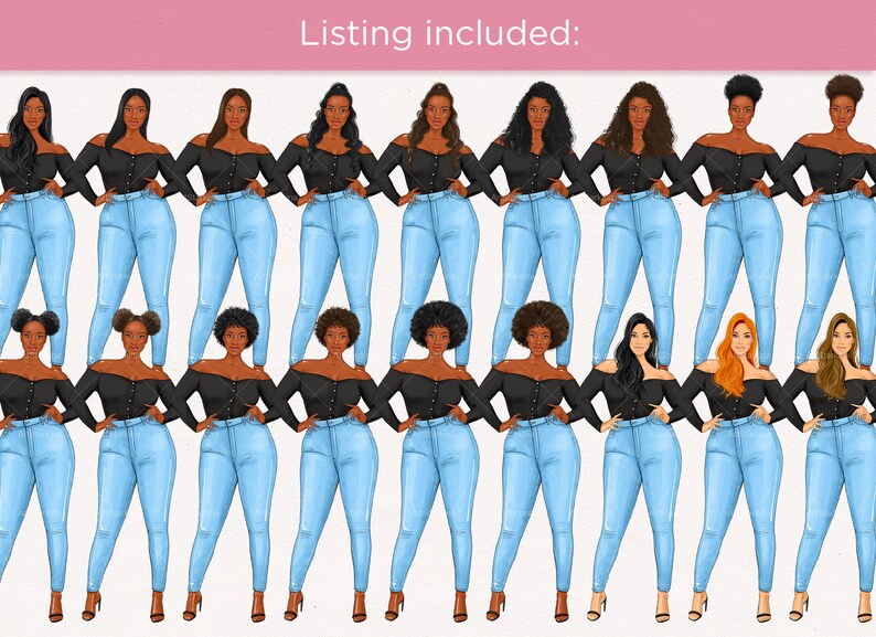 Curvy Girl Clipart Plus Size Curvy Woman Clipart Fashion - Etsy