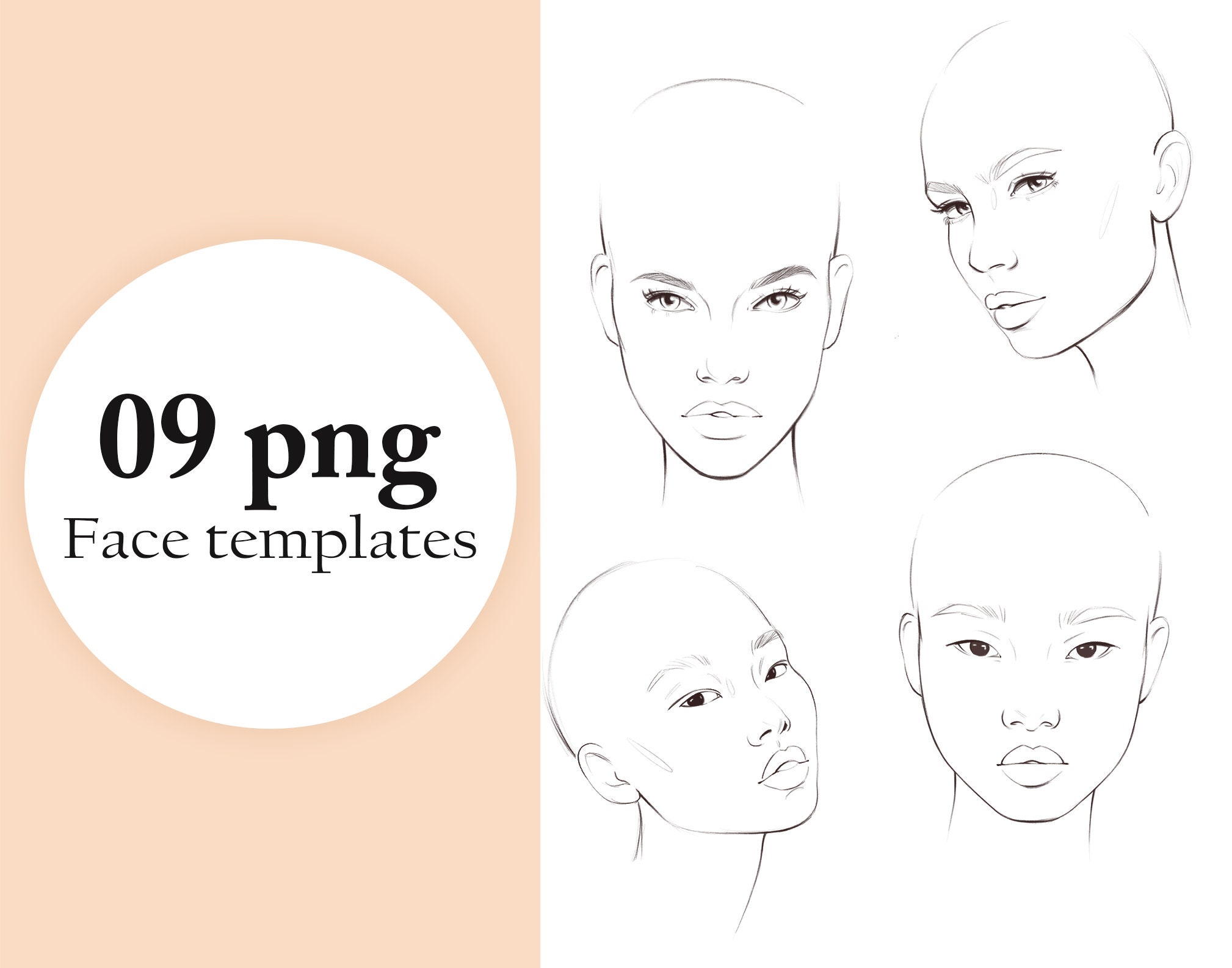 Face Template Fashion Face Templates Drawing Template for | Etsy