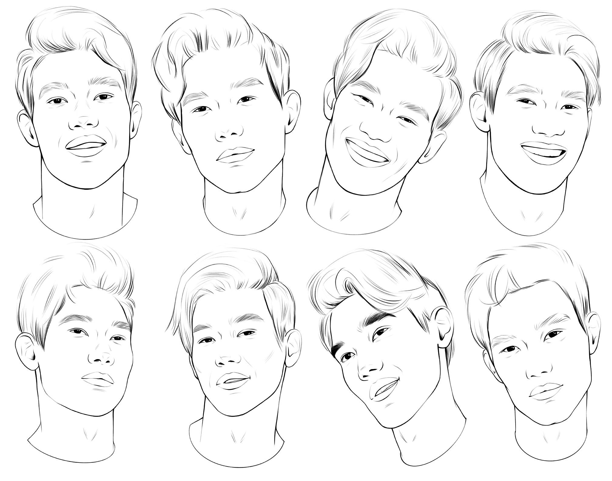 Male Face Templates PNG African American Men Asian Men | Etsy