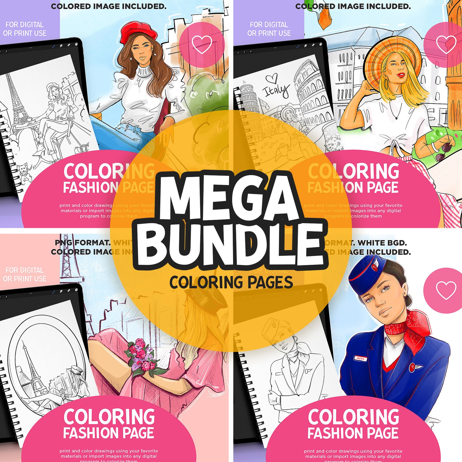 BIG BUNDLE COLORING digital Fashion Coloring Pages Coloring - Etsy