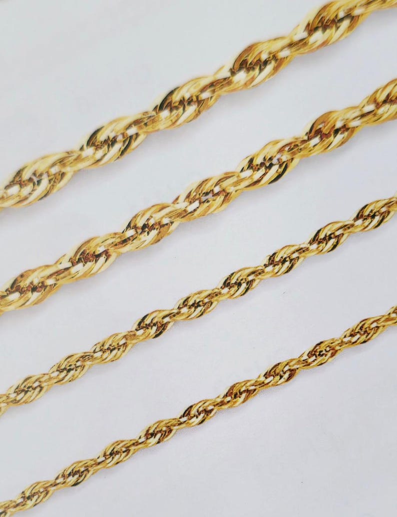 14k Real Solid Yellow Gold Rope Chain Cadena De Men's Women's Necklace ...