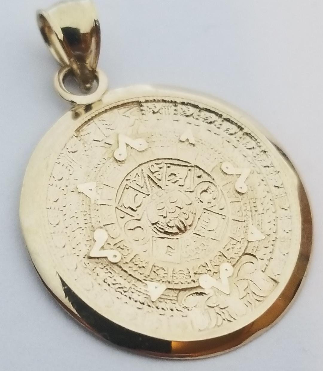 14k Real Solid Yellow Gold Aztec Sun Calendar Calendario Pendant for ...