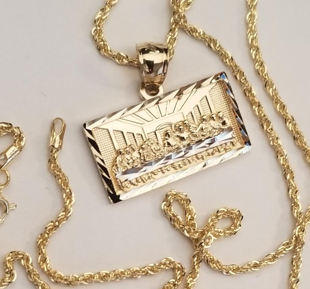 14k Two Tone Real Solid Gold the Last Supper Ultima Cena Pendant ...