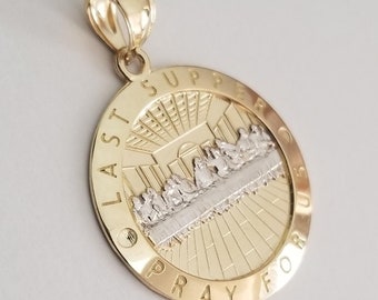 14k Two Tone Real Solid Gold the Last Supper Ultima Cena Pendant ...