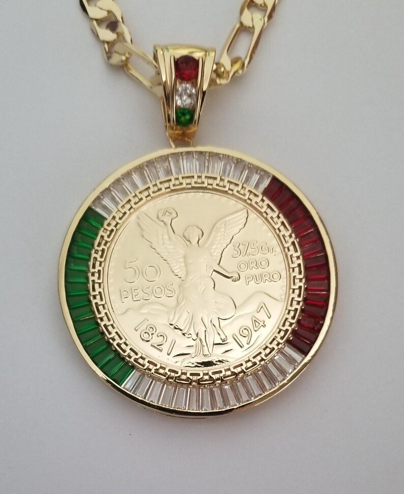 14k Gold Plated Coin 50 Pesos Centenario Pendant With - Etsy