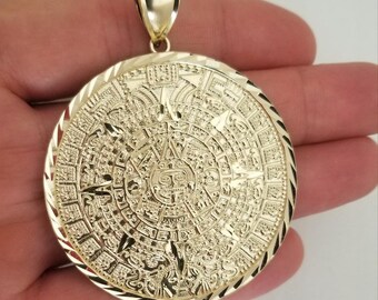 14k Solid Real Yellow Gold Diamond Cut Mexican Aztec Calendar ...