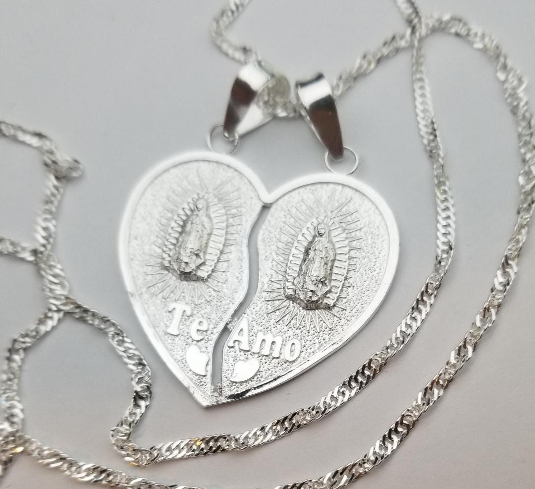 925 Sterling Silver Broken Heart Guadalupe Te Amo Pendant - Etsy