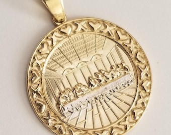 14k Two Tone Real Solid Gold the Last Supper Ultima Cena Pendant ...