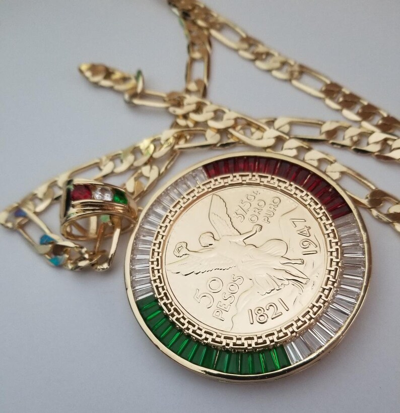 14k Gold Plated Coin 50 Pesos Centenario Pendant With - Etsy