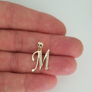 14k Real Solid Yellow Gold CZ Stone Initial M Pendent - Etsy