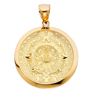 14k Real Solid Yellow Gold Mexican Aztec Calendar Calendario Sun Mayan ...