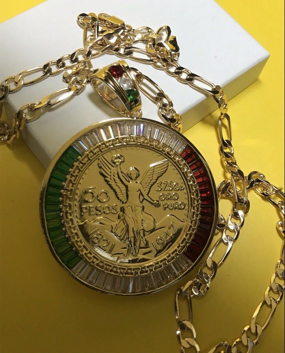 14k Gold Plated Coin 50 Pesos Centenario Pendant With | Etsy