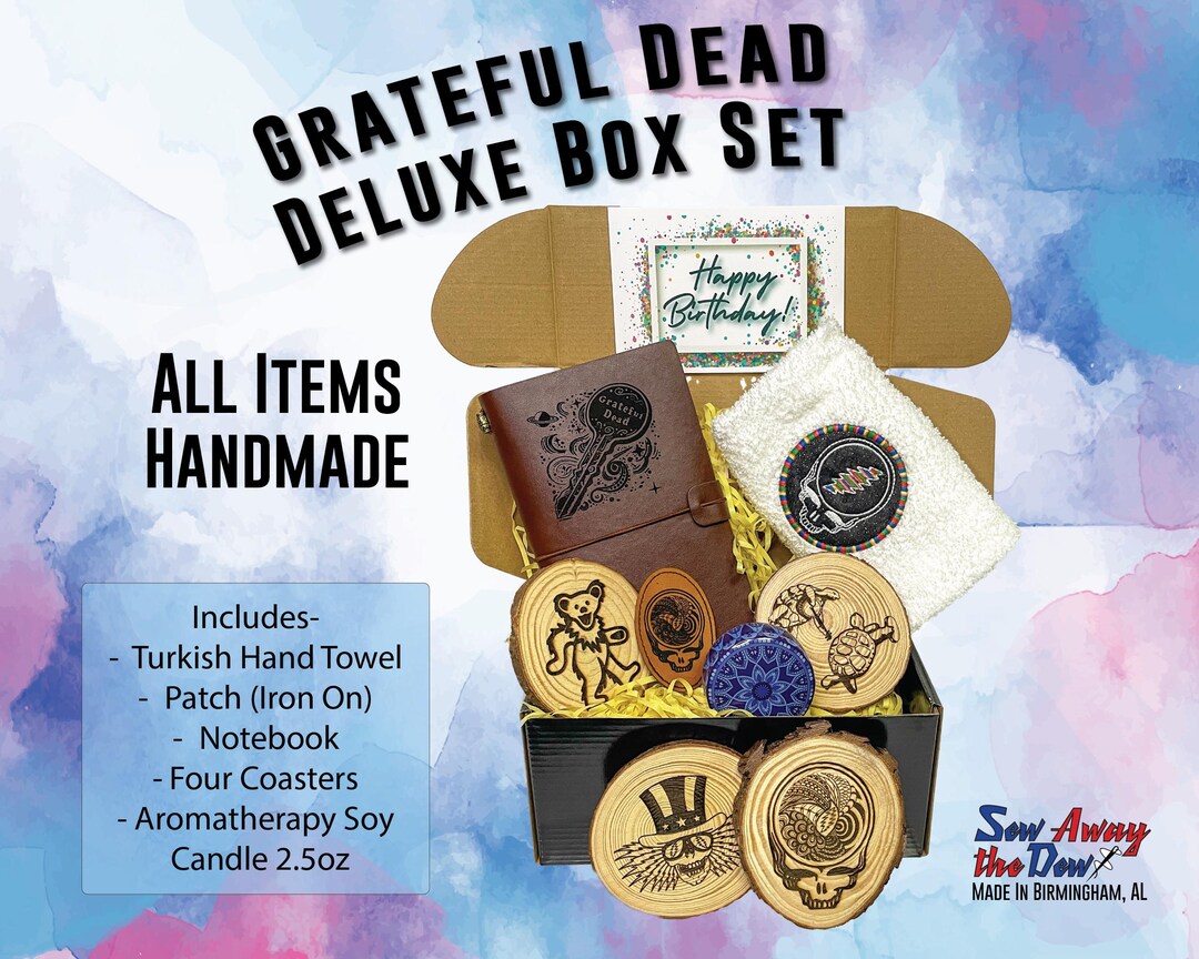 Handmade Grateful Dead Gift Box Set- Coasters, Embroidered Towel ...