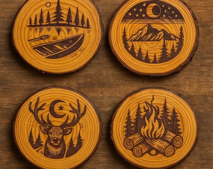 Handmade Engraved Wood Coaster Set: Rustic Wilderness Cabin Decor - Etsy