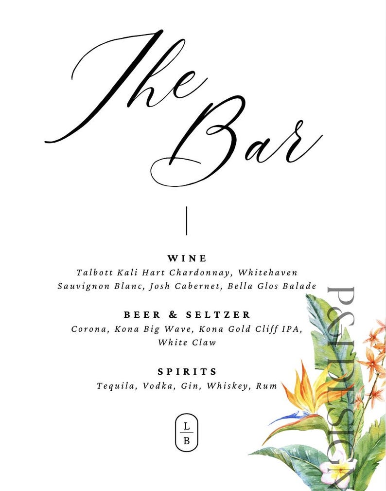 Editable Tropical Bar Sign Bar Sign Tropical Wedding Tropical Wedding ...