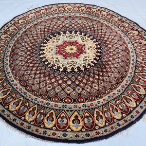 6x6 Round Rug, Handmade Afghan Blue Floral Persian Circle Rug, Oriental ...