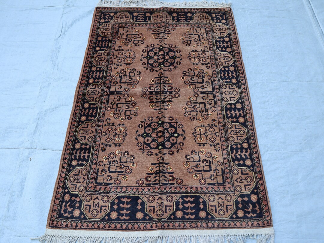 2x4 Bokhara Flower Rug, Handmade Afghan Brown Oriental, Small ...